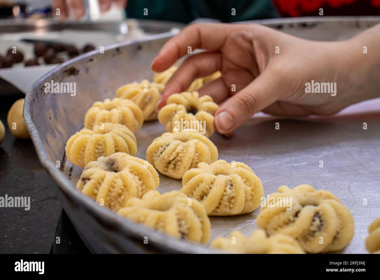 Process of making arabic cookies and kahk for islamic eid after ramadan ...
