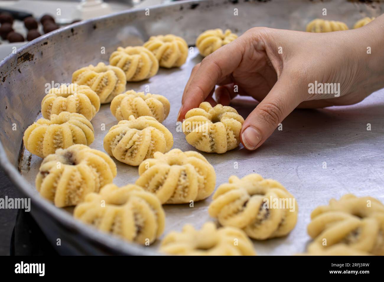 Process of making arabic cookies and kahk for islamic eid after ramadan ...