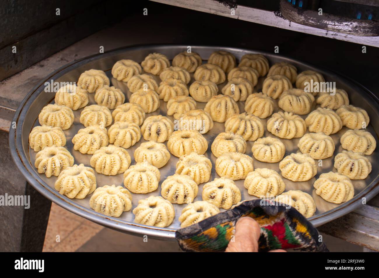 Process of making arabic cookies and kahk for islamic eid after ramadan ...