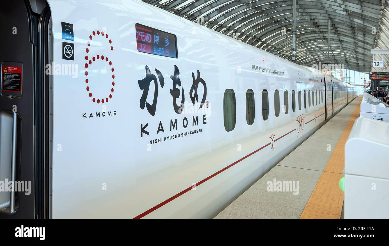 Saga, Japan - Nov 28 2022: The Nishi Kyushu Shinkansen (Kamome) connects Nagasaki to Takeo-Onsen ...