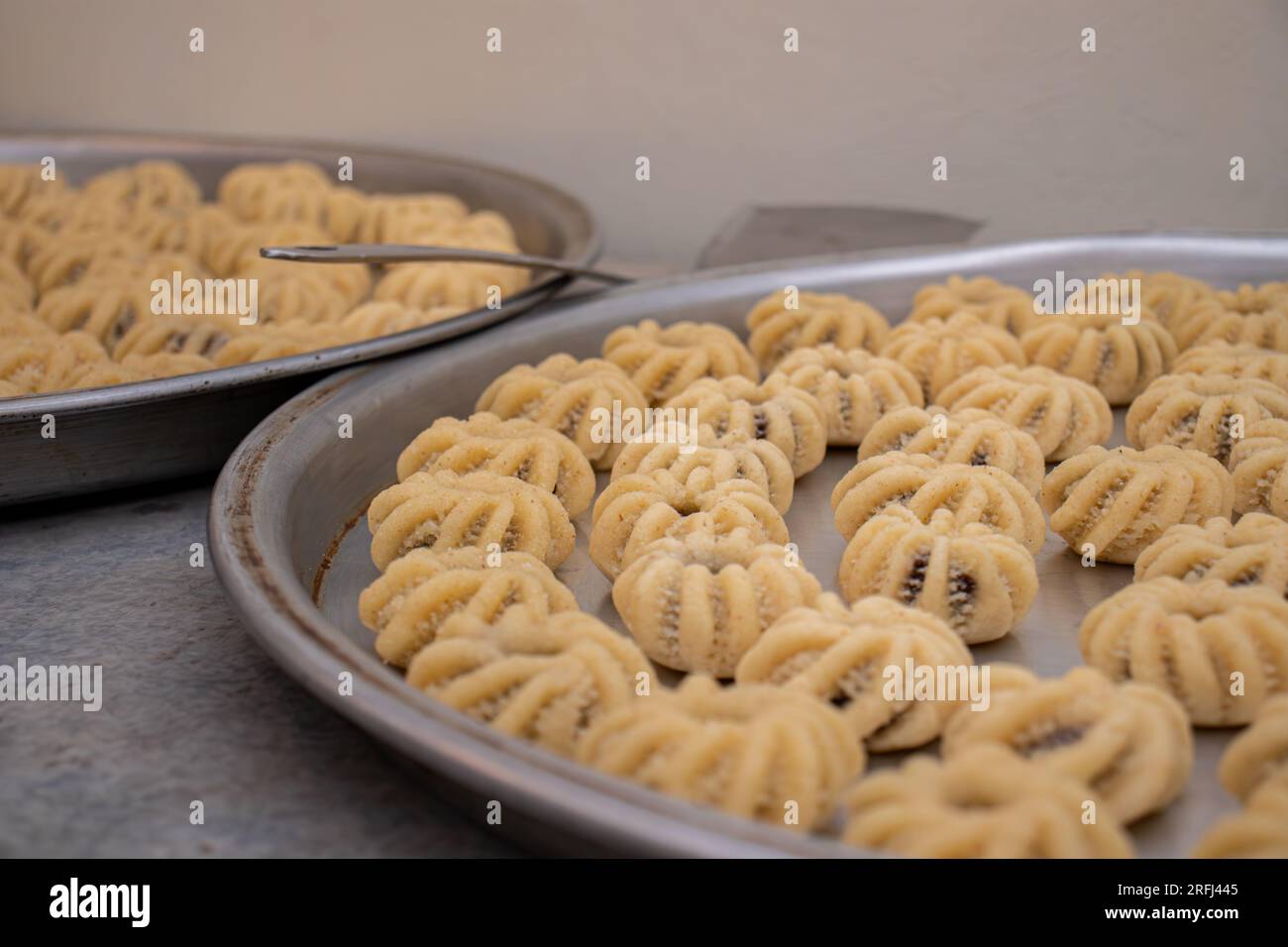 Process of making arabic cookies and kahk for islamic eid after ramadan ...