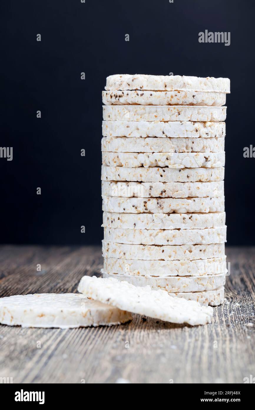 processed rice from which crispy round loaves are made, round rice ...