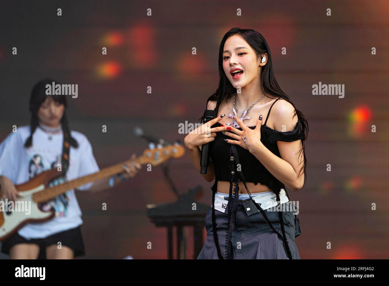 Minji of NewJeans performs on day one of the Lollapalooza Music Festival on Thursday, Aug. 3 ...