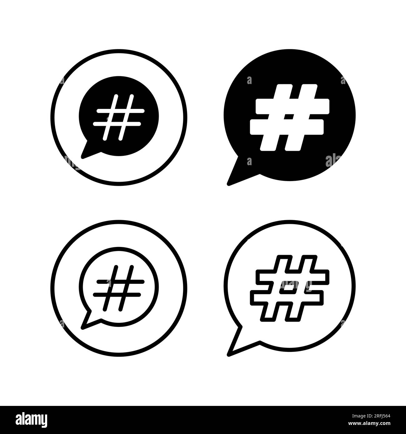 Hashtag icon in speech Black and White Stock Photos & Images - Alamy