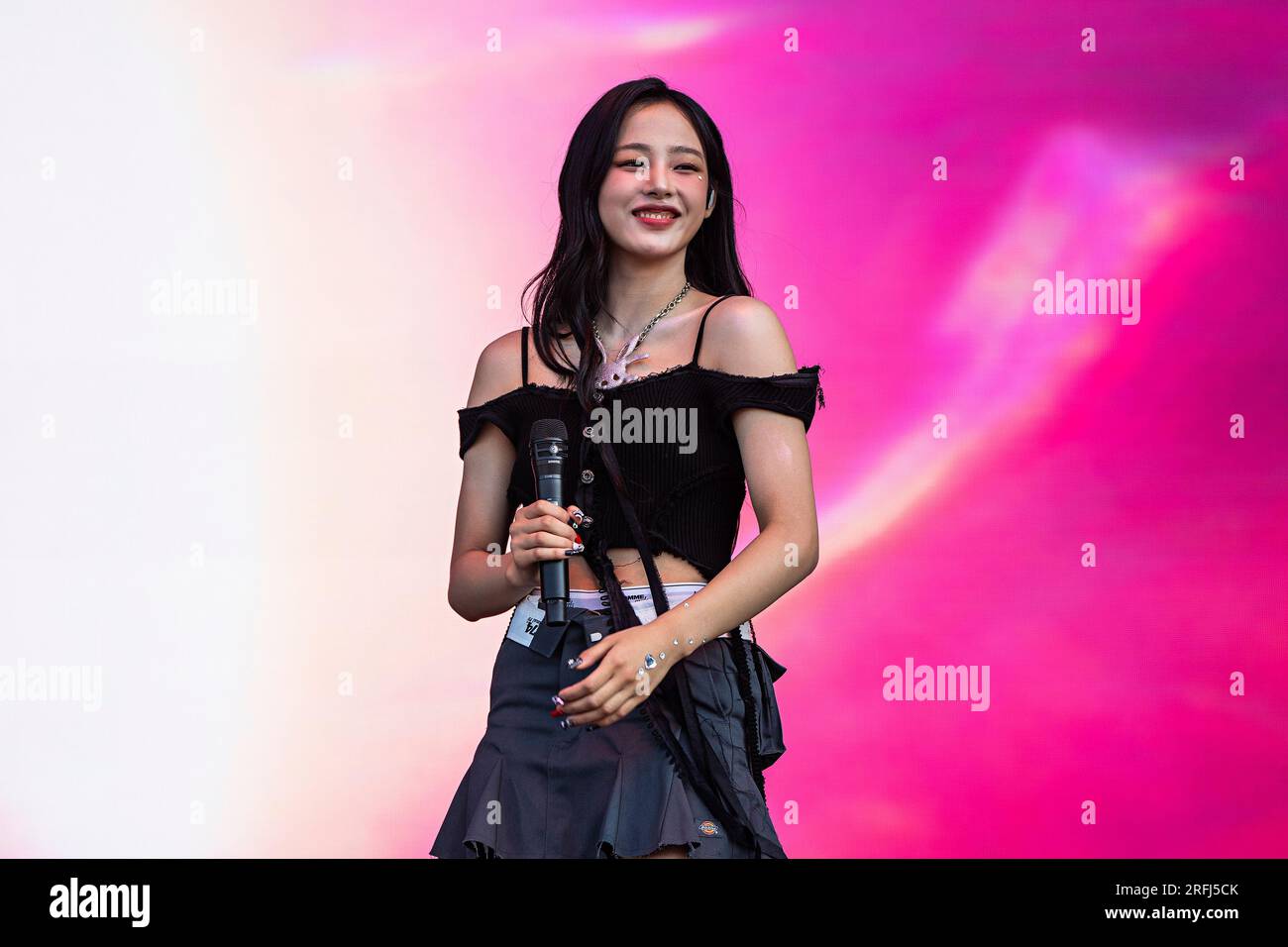 Minji of NewJeans performs on day one of the Lollapalooza Music Festival on Thursday, Aug. 3 ...