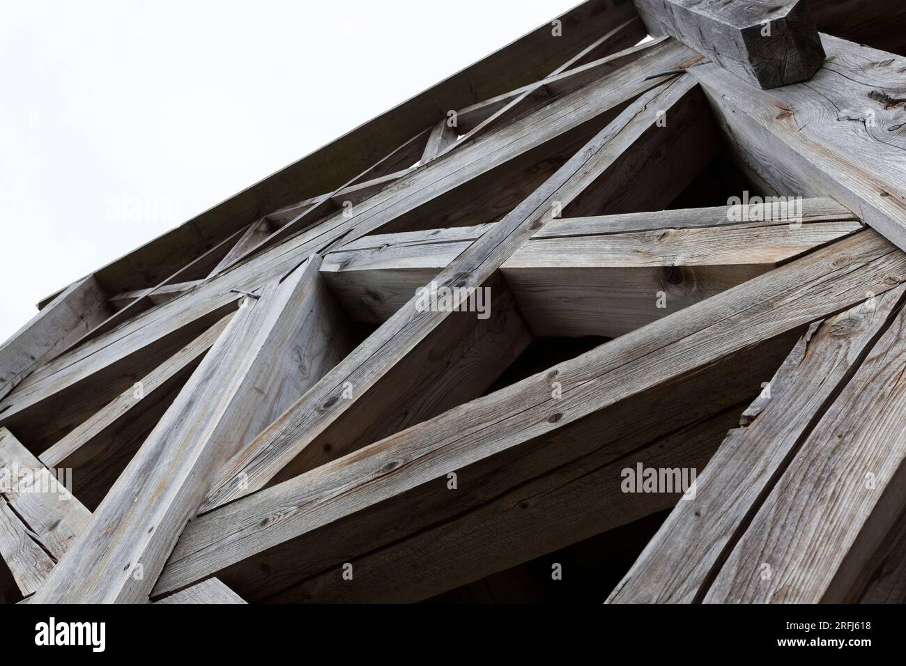 staircase made from wood made from the street, which is aging and ...
