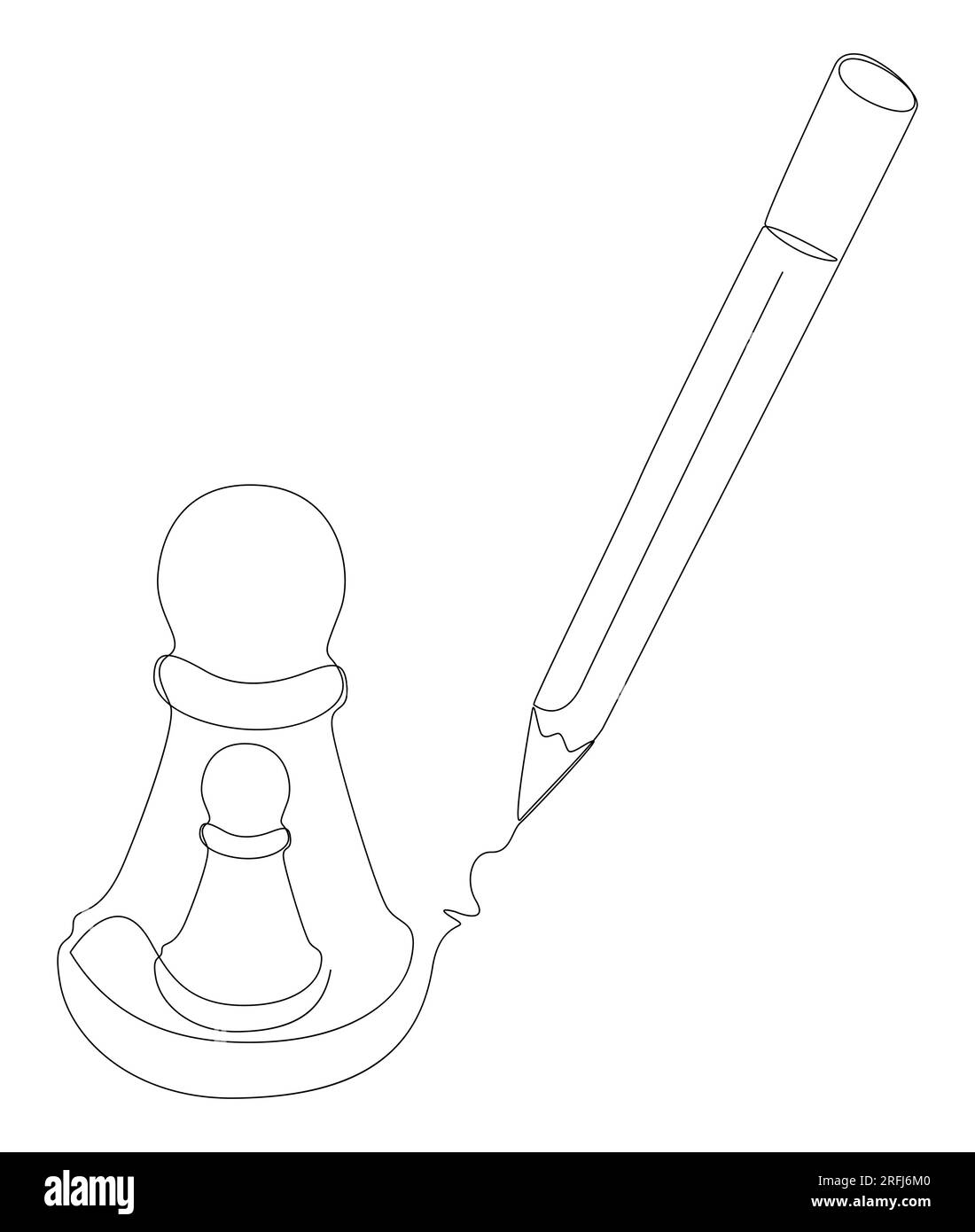 One continuous line of pawn, chess piece drawn by felt tip pen, pencil ...