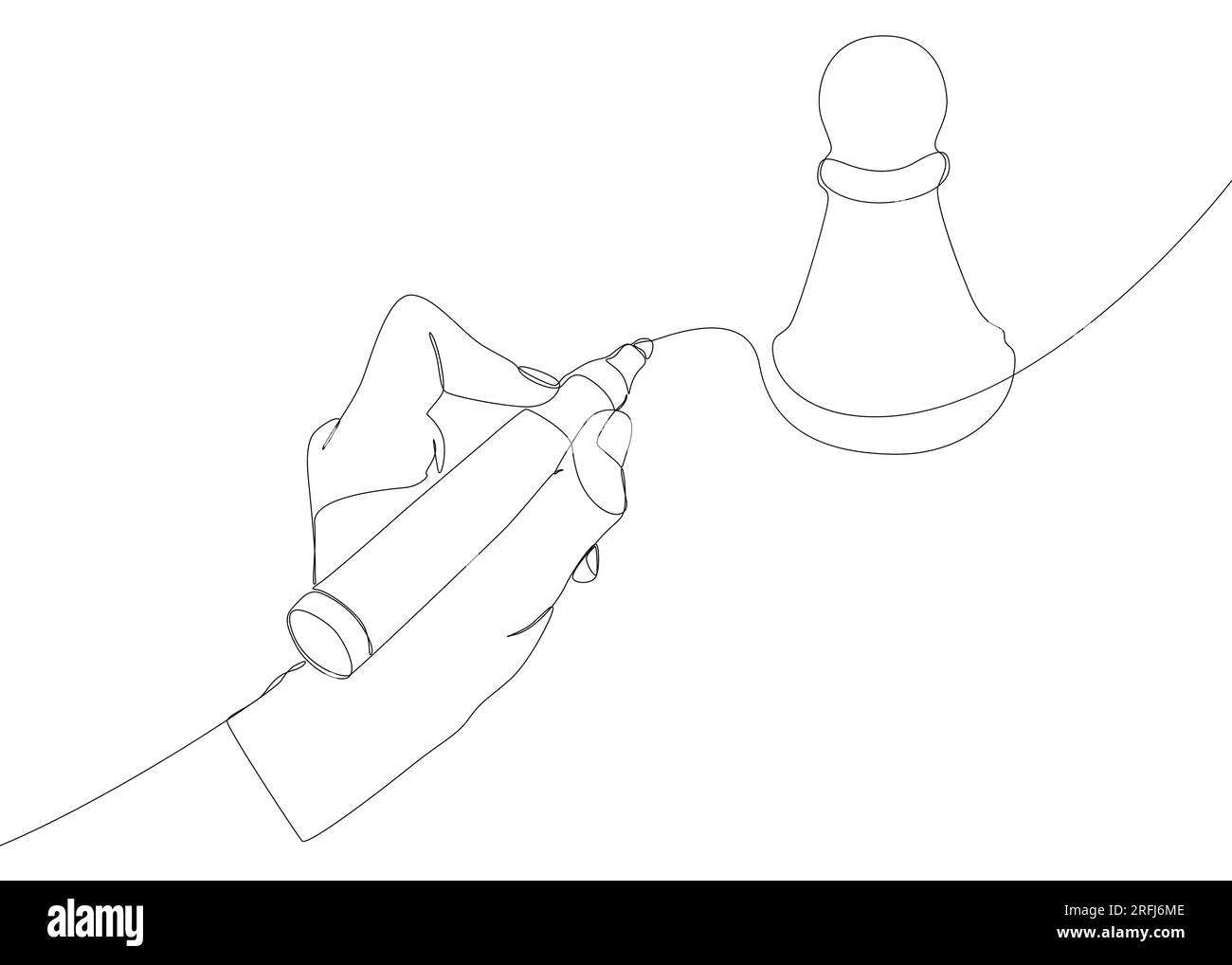 One continuous line of pawn, chess piece drawn by felt tip pen, pencil ...