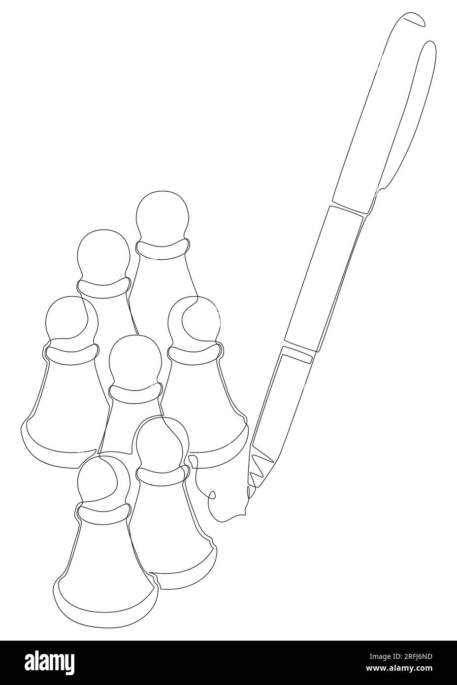 One continuous line of pawn, chess piece drawn by felt tip pen, pencil ...