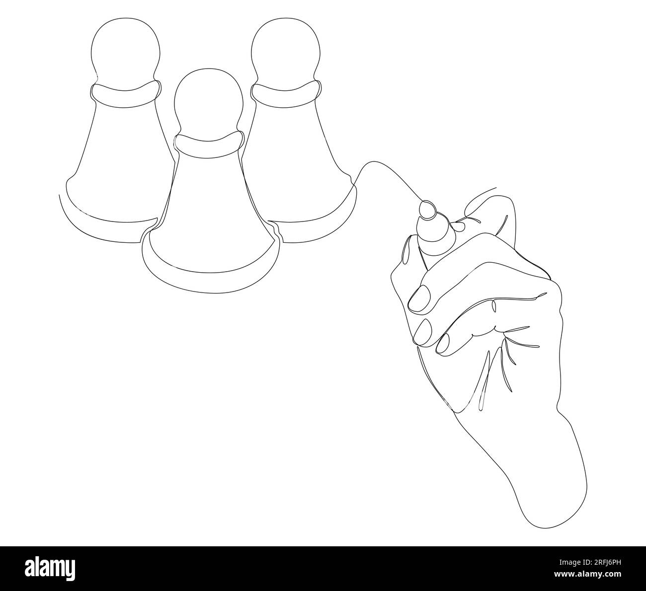 One continuous line of pawn, chess piece drawn by felt tip pen, pencil ...