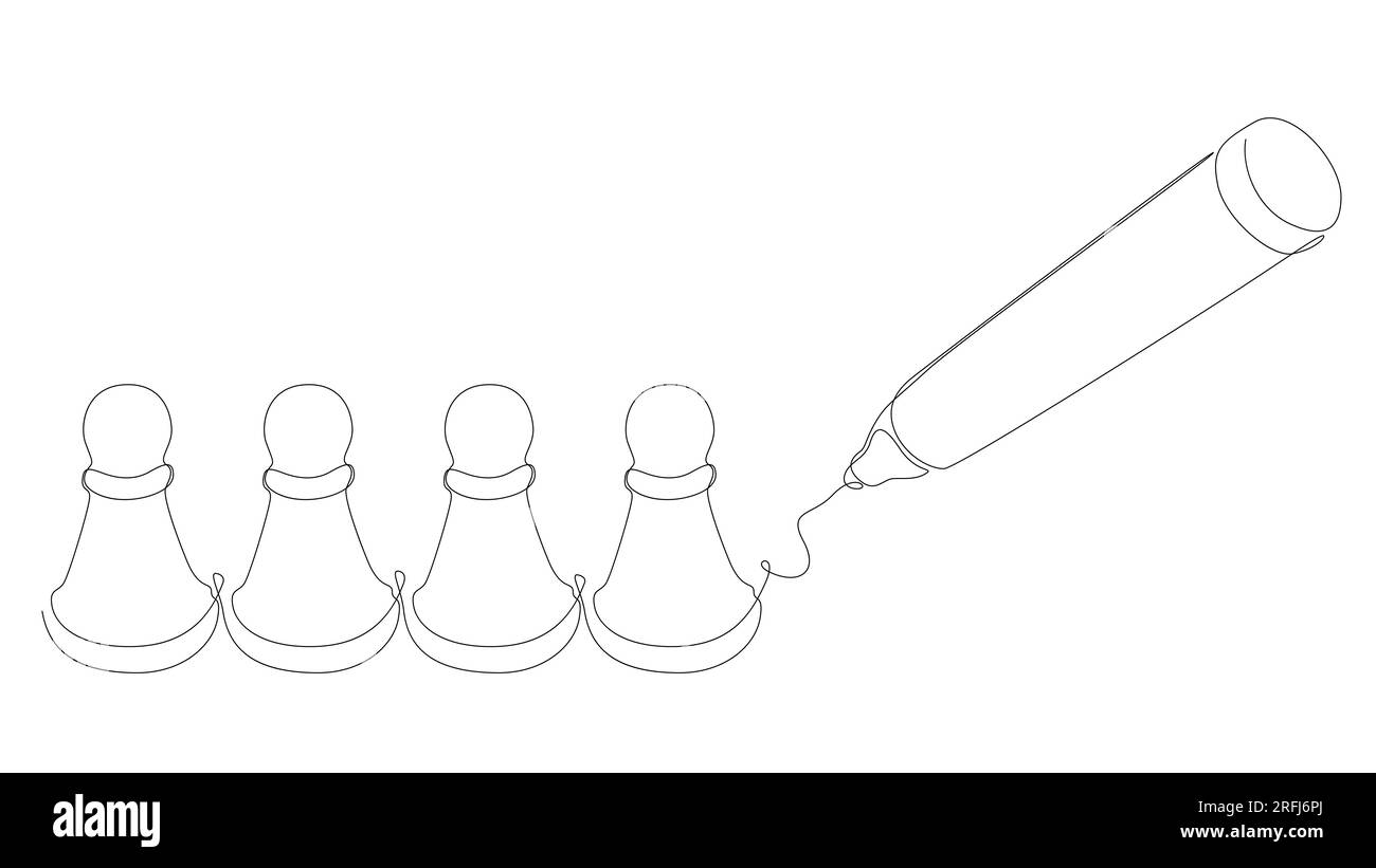 One continuous line of pawn, chess piece drawn by felt tip pen, pencil ...