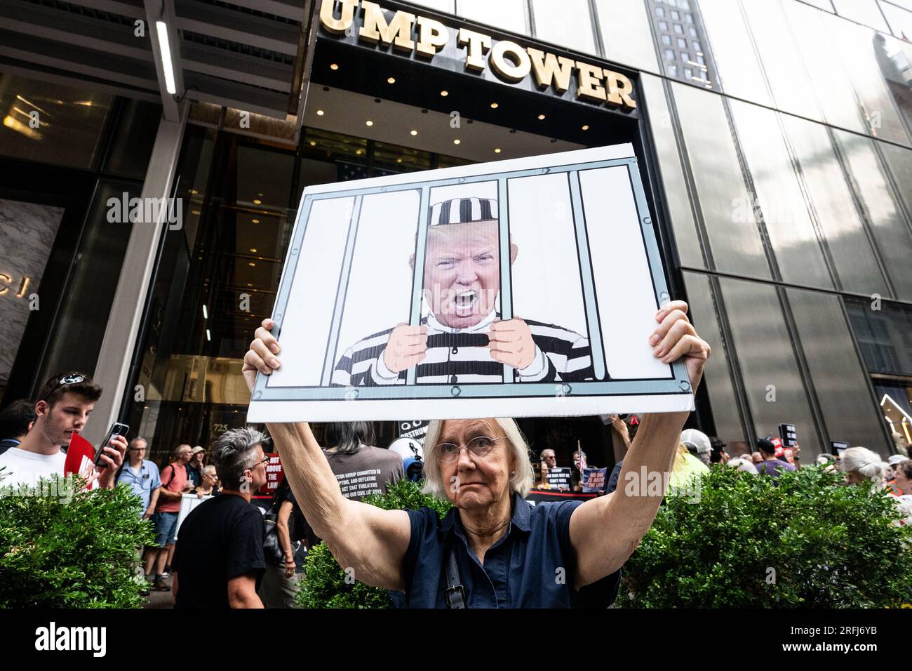 New York, United States. 03rd Aug, 2023. A person holds a sign showing ...