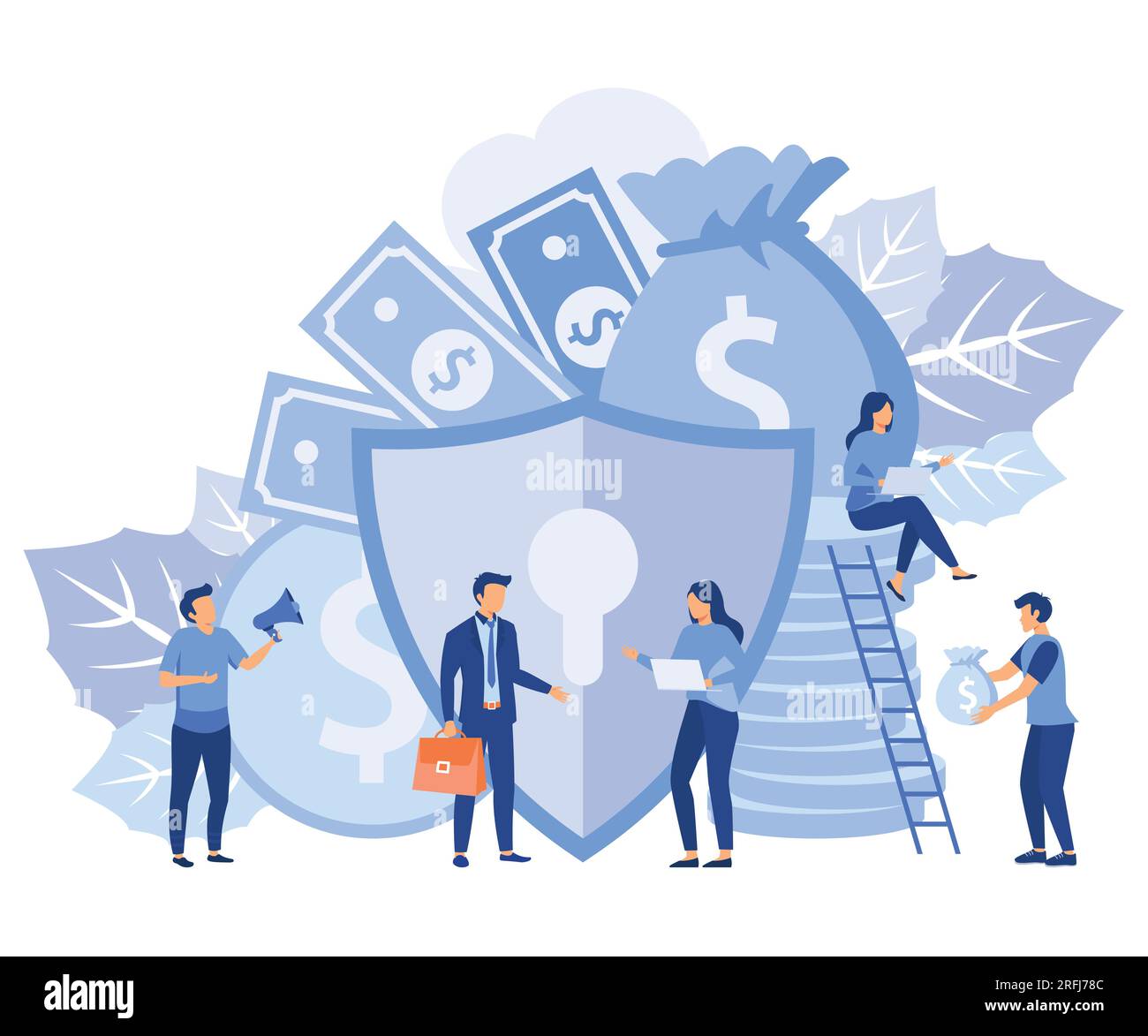 money protection concept, financial saving insurance, safe business economy, flat vector modern ...