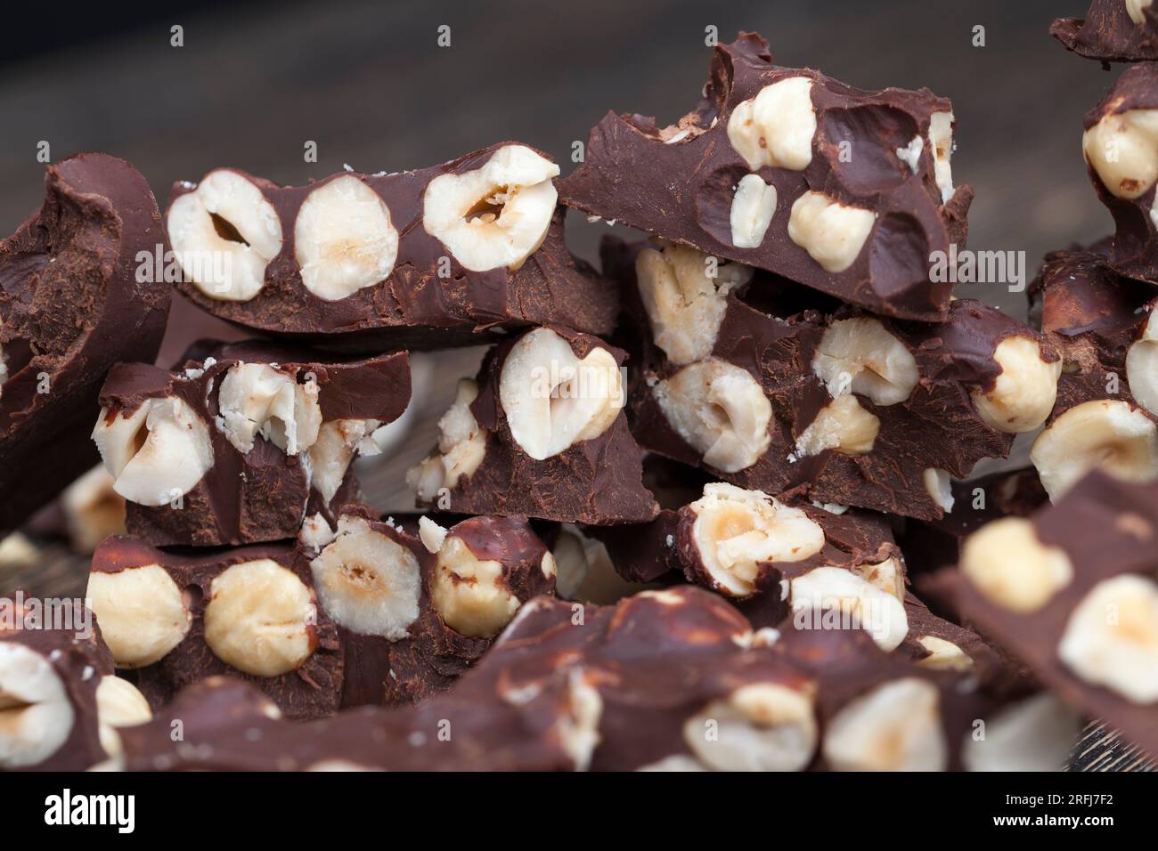 homemade chocolate bar made of cocoa with the addition of hazelnuts ...
