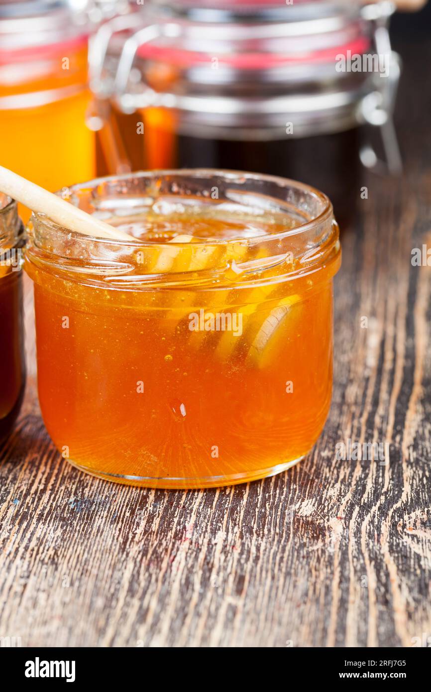 beautiful natural honey of amber color, bee honey collected by honey ...