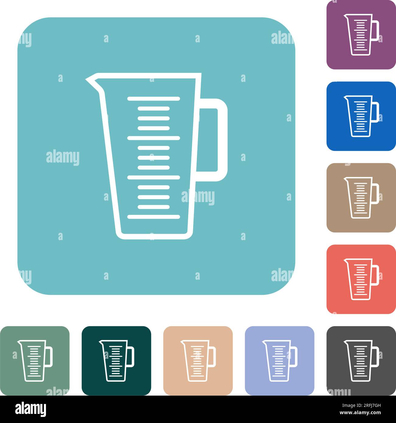 Measuring cup outline white flat icons on color rounded square ...