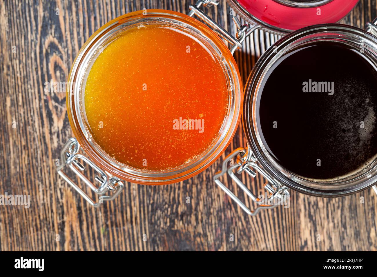 several varieties of flower honey from different varieties of flowers ...