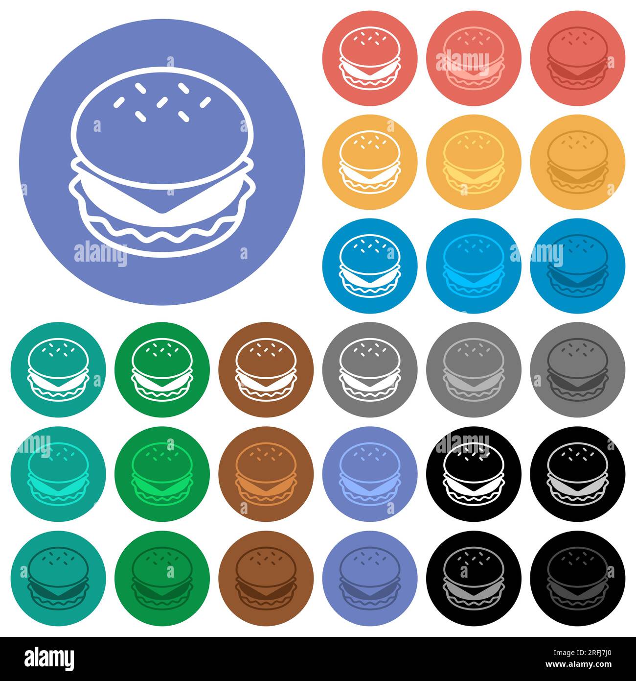 Cheeseburger multi colored flat icons on round backgrounds. Included ...