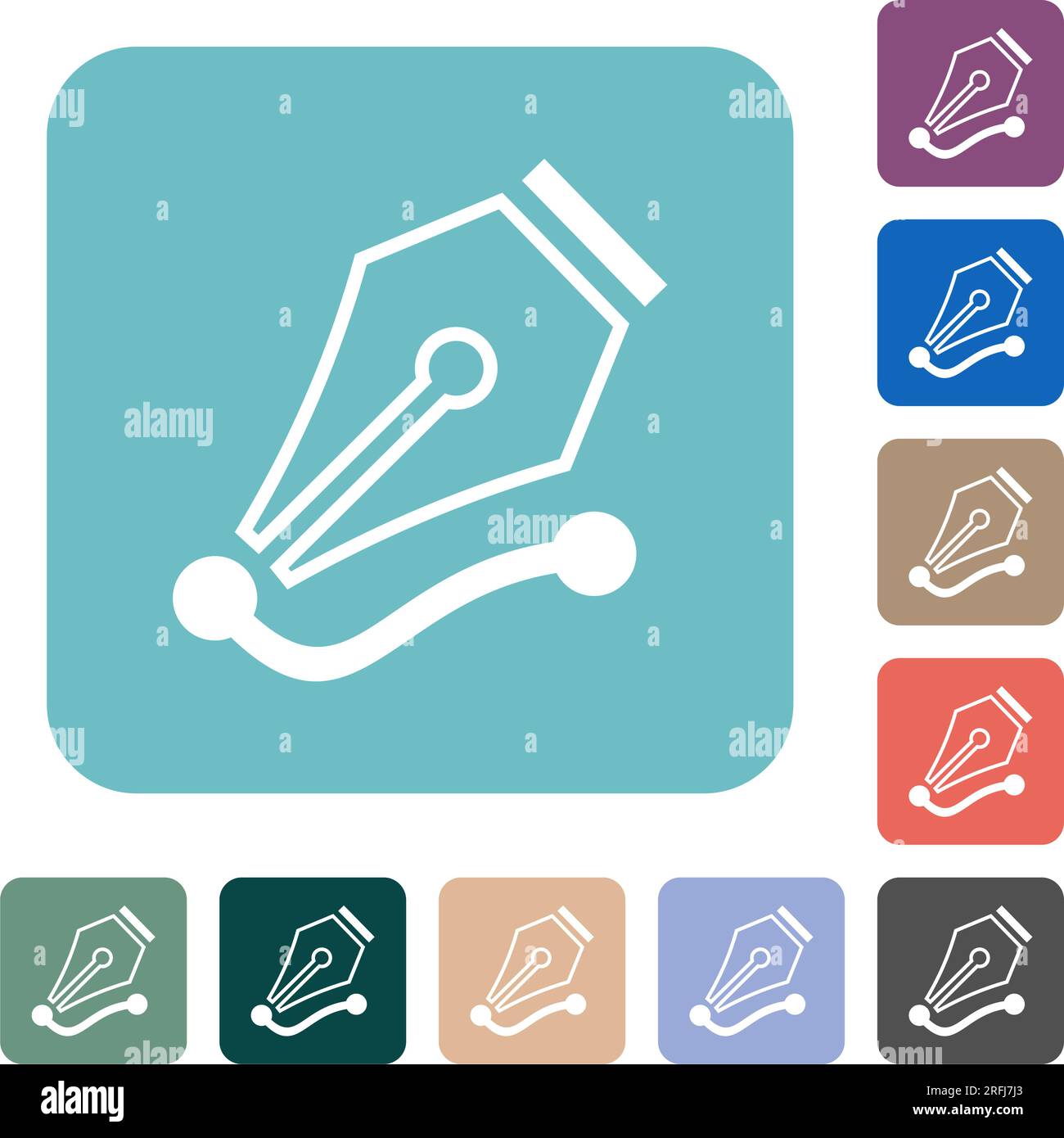 Drawing vector curve with pen tool outline white flat icons on color ...