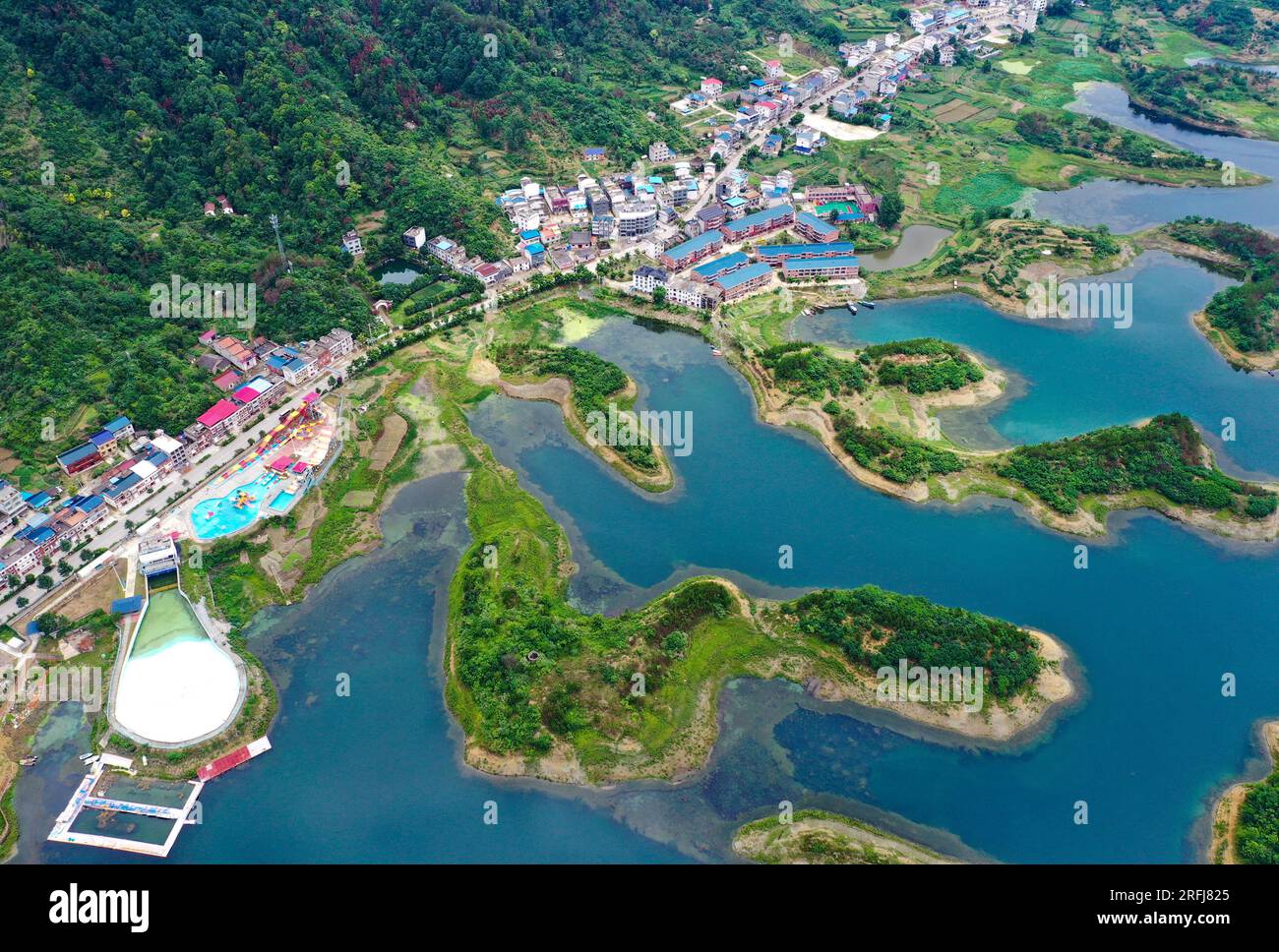 Aerial photo shows the summer scenery of Xiandao Lake in Huangshi City ...
