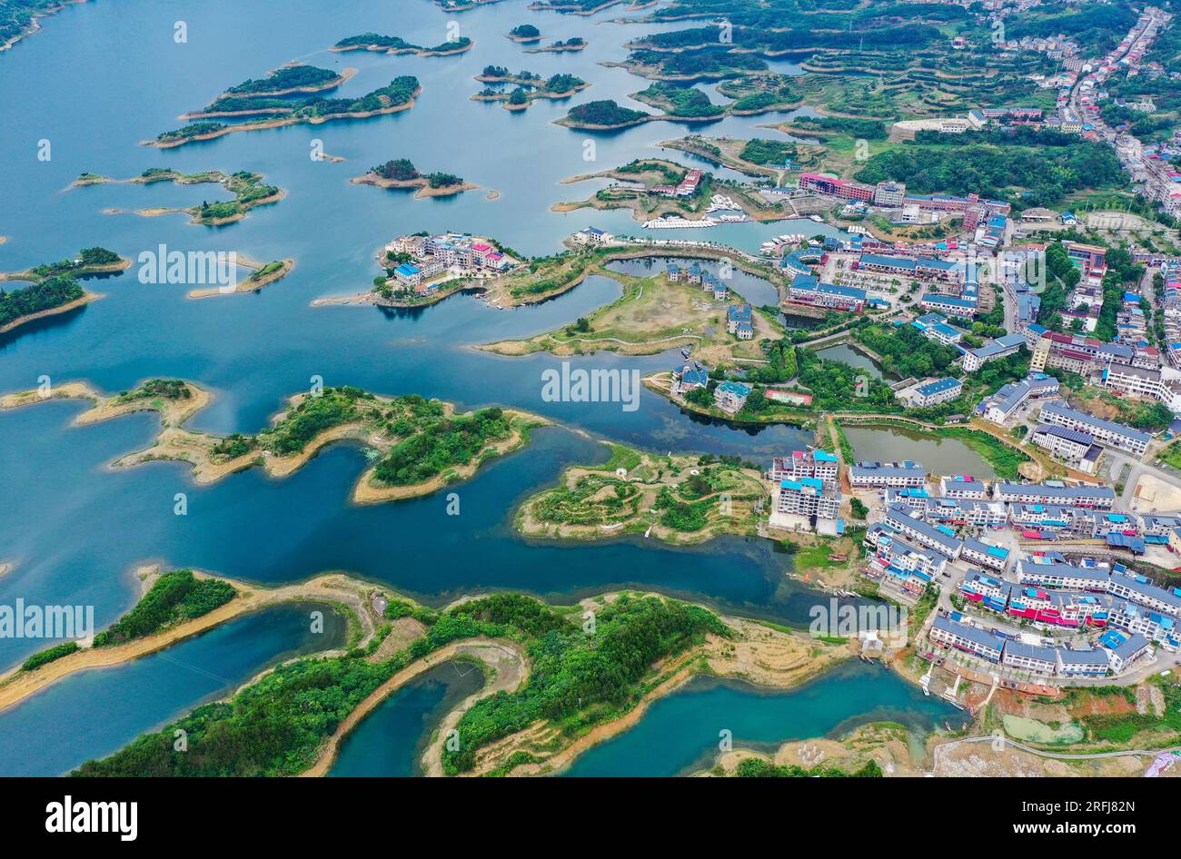 Aerial photo shows the summer scenery of Xiandao Lake in Huangshi City ...