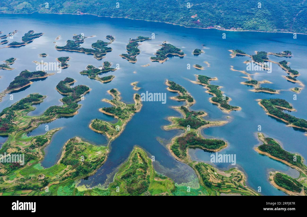 Aerial photo shows the summer scenery of Xiandao Lake in Huangshi City ...
