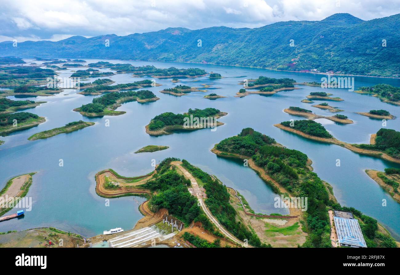 Aerial photo shows the summer scenery of Xiandao Lake in Huangshi City ...
