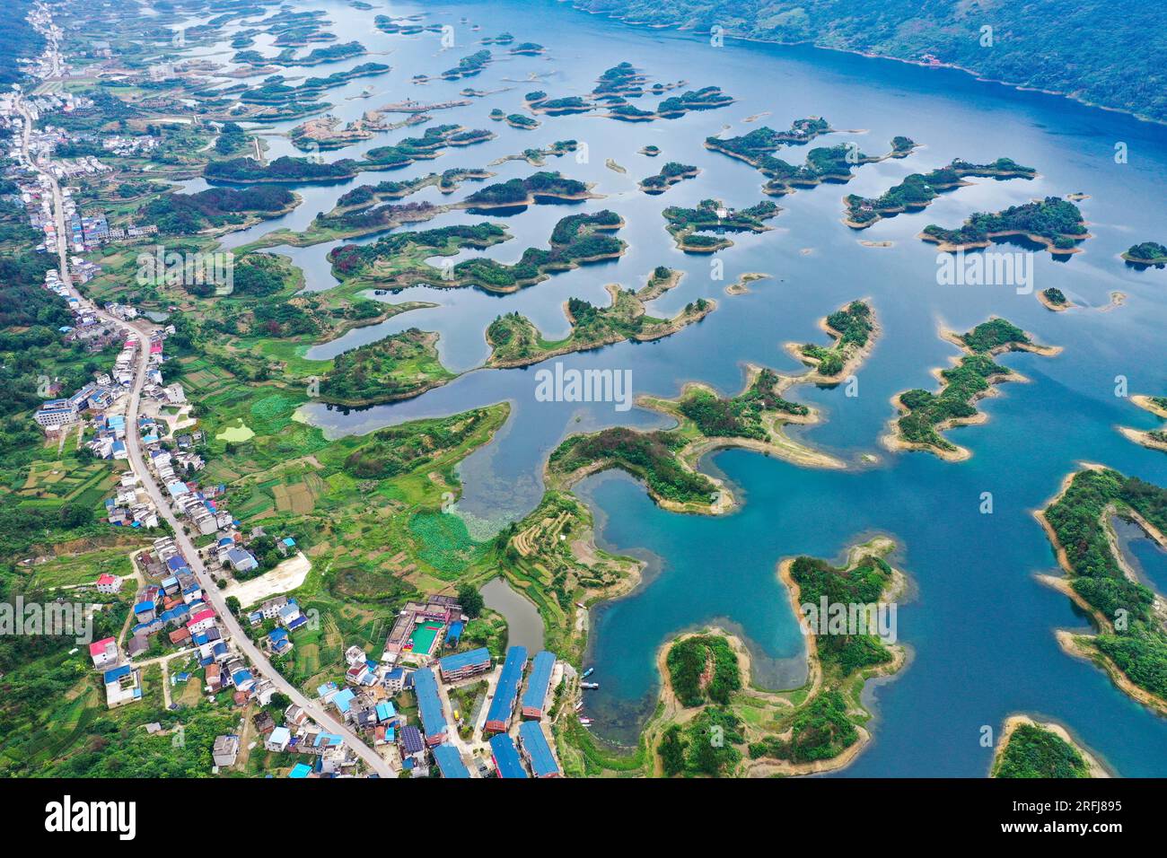 Aerial photo shows the summer scenery of Xiandao Lake in Huangshi City ...