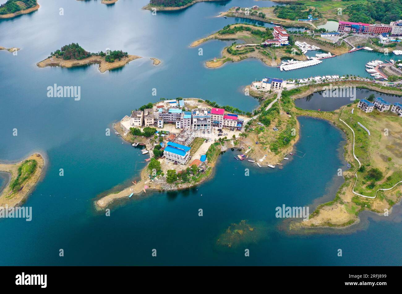 Aerial photo shows the summer scenery of Xiandao Lake in Huangshi City ...