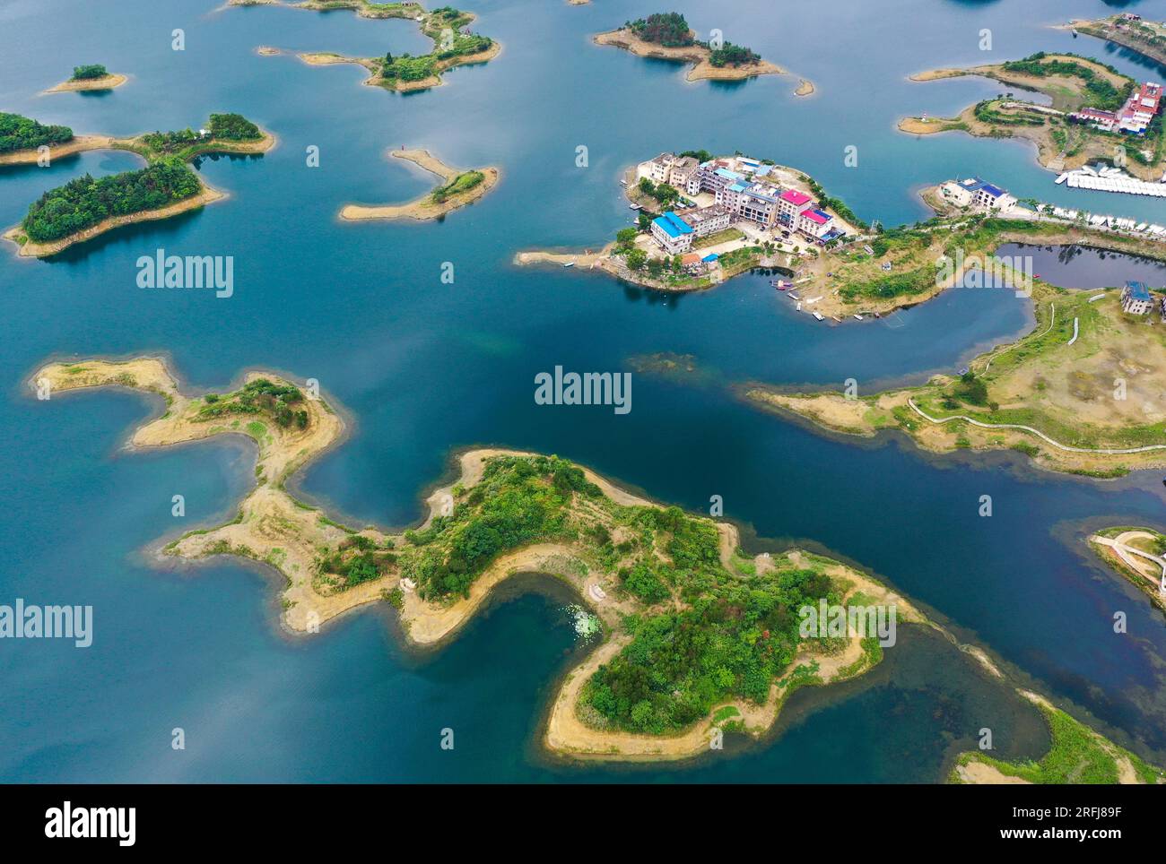 Aerial photo shows the summer scenery of Xiandao Lake in Huangshi City ...