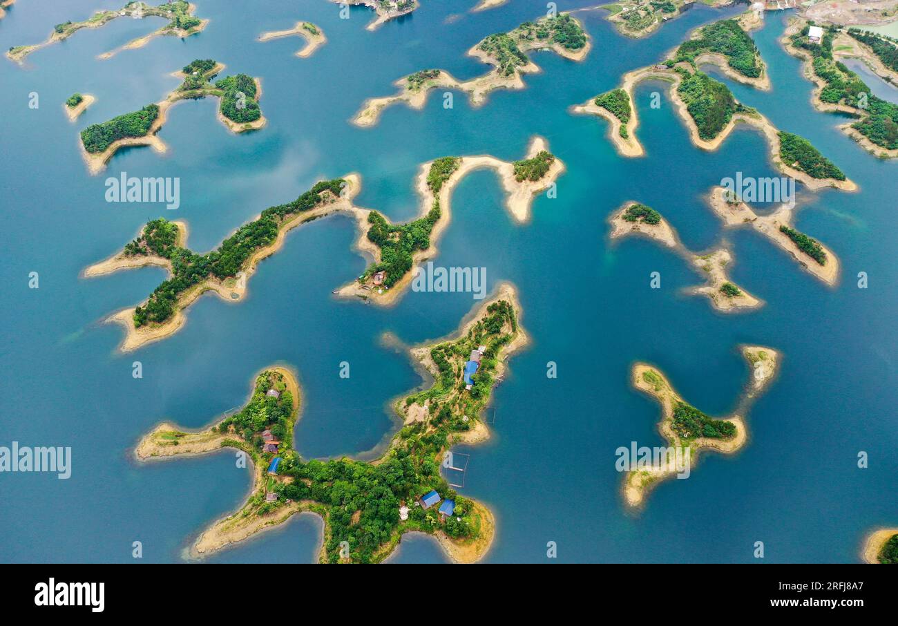 Aerial photo shows the summer scenery of Xiandao Lake in Huangshi City ...