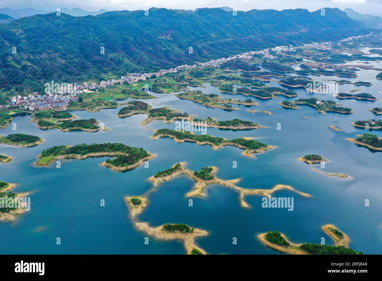 Aerial photo shows the summer scenery of Xiandao Lake in Huangshi City ...