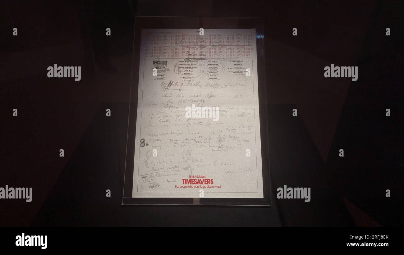 London, UK. 03rd Aug, 2023. Handwritten notes for the Queen song ...