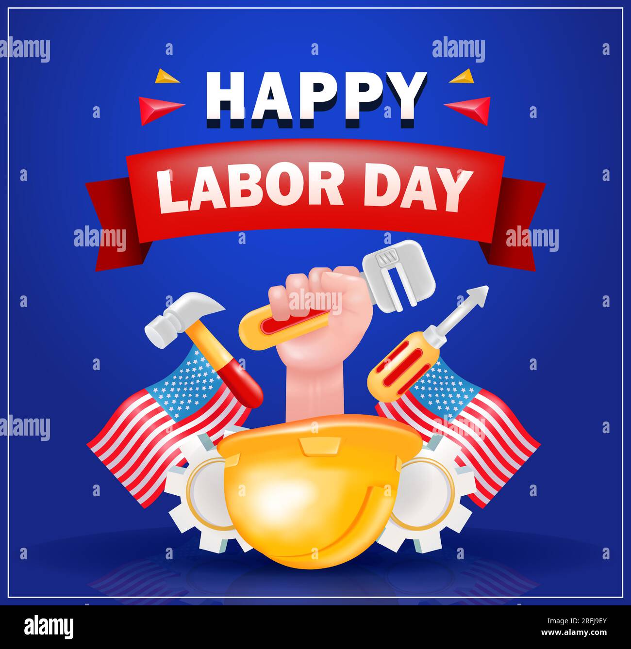 Happy Labor Day. 3d vector of a fist clenching a key coming out from ...