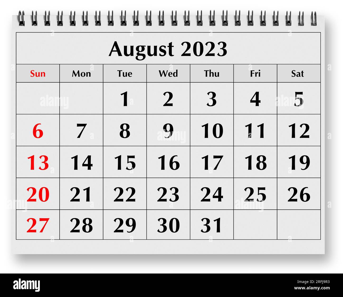One page of the annual monthly calendar - August 2023 Stock Photo - Alamy