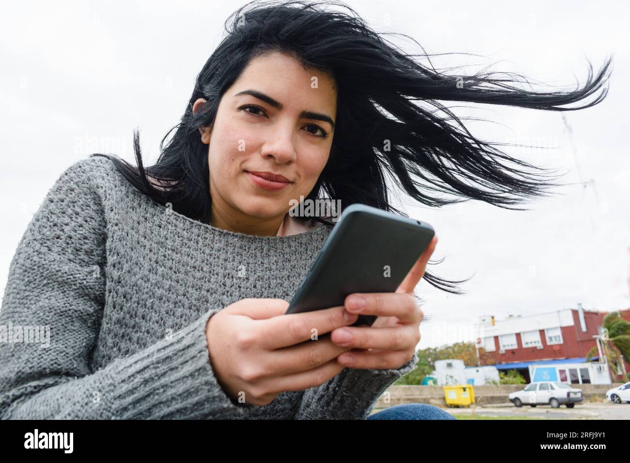 beautiful latin hispanic woman of venezuelan ethnicity at home patio ...