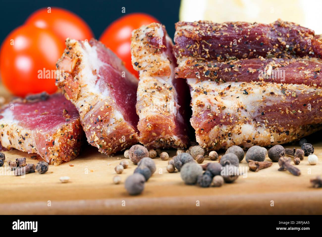 beef meat with lard cut into pieces, beef meat products with spices ...