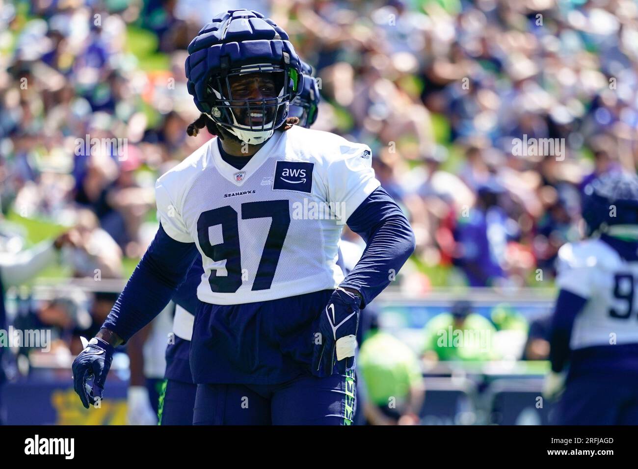 Seattle Seahawks defensive end Mario Edwards Jr. (97) resets for ...