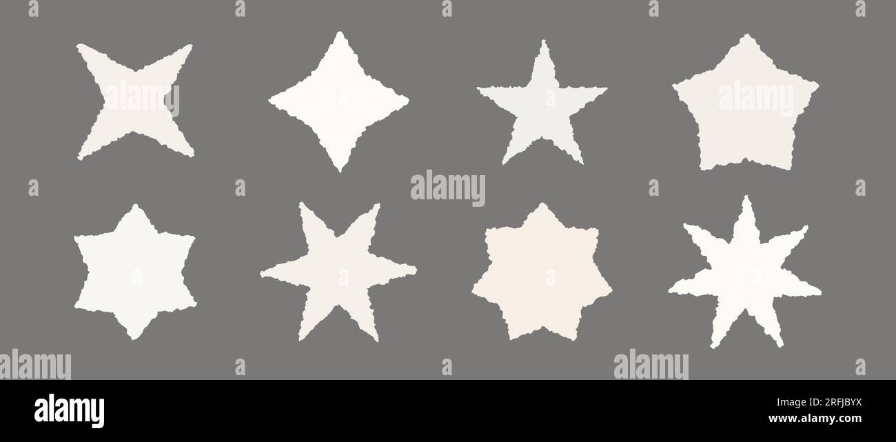 Torn paper stars set. Collection of ripped star-shaped elements with ...