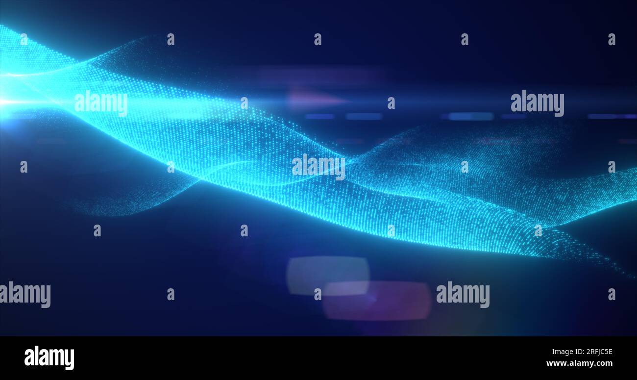 Blue glowing magic waves from energy particles abstract background ...