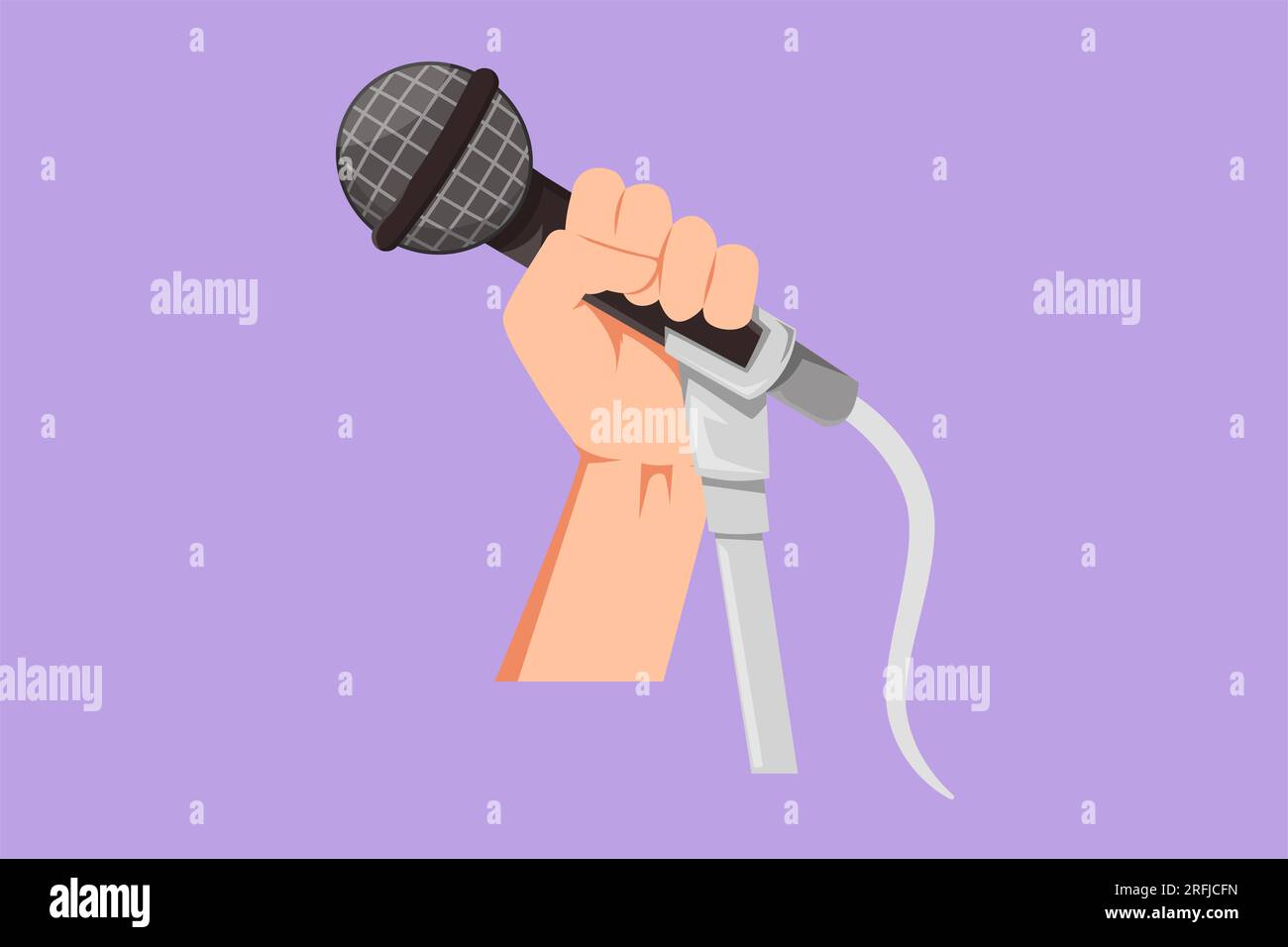 Graphic flat design drawing stylized singer hand using microphone logo ...