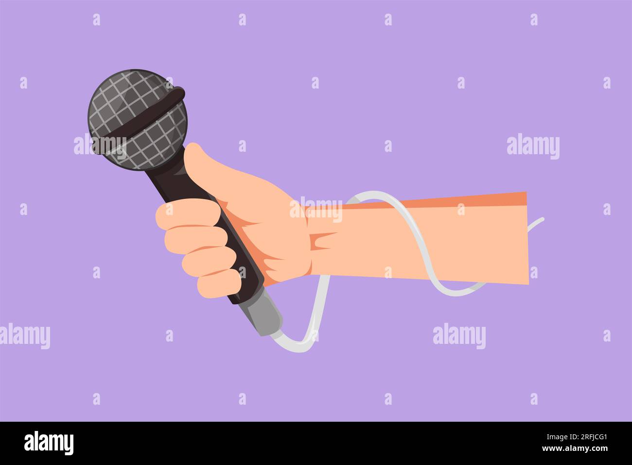 Cartoon flat style drawing of female hand with microphone isolated on ...