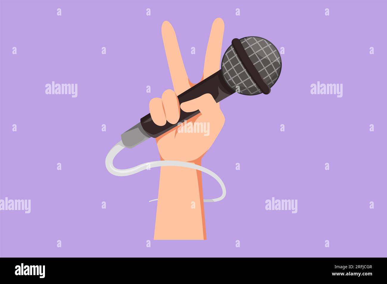 Graphic flat design drawing child hand holding microphone on blue ...