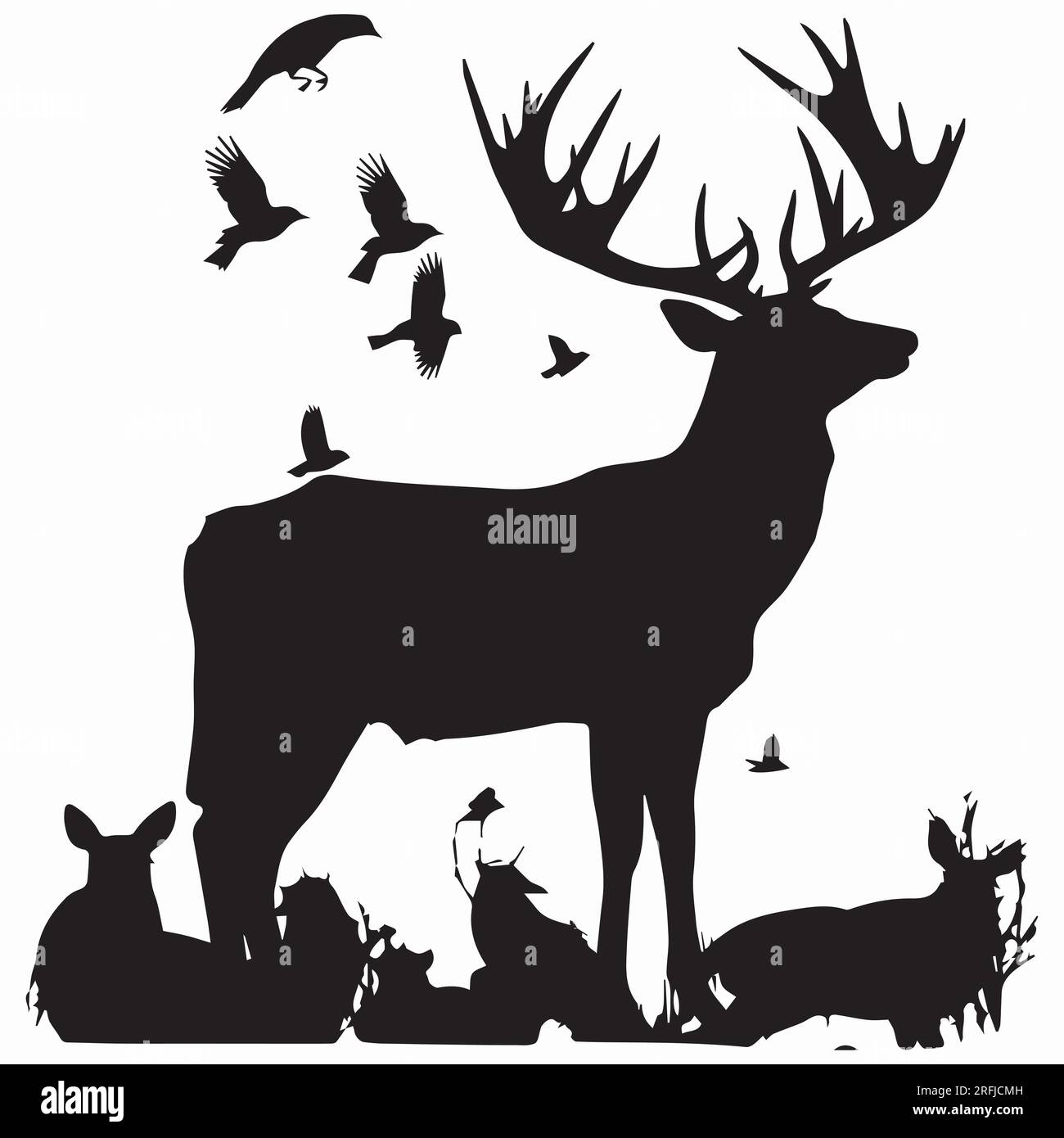 Silhouette Wild Deer Vector Illustration Stock Vector Image & Art - Alamy