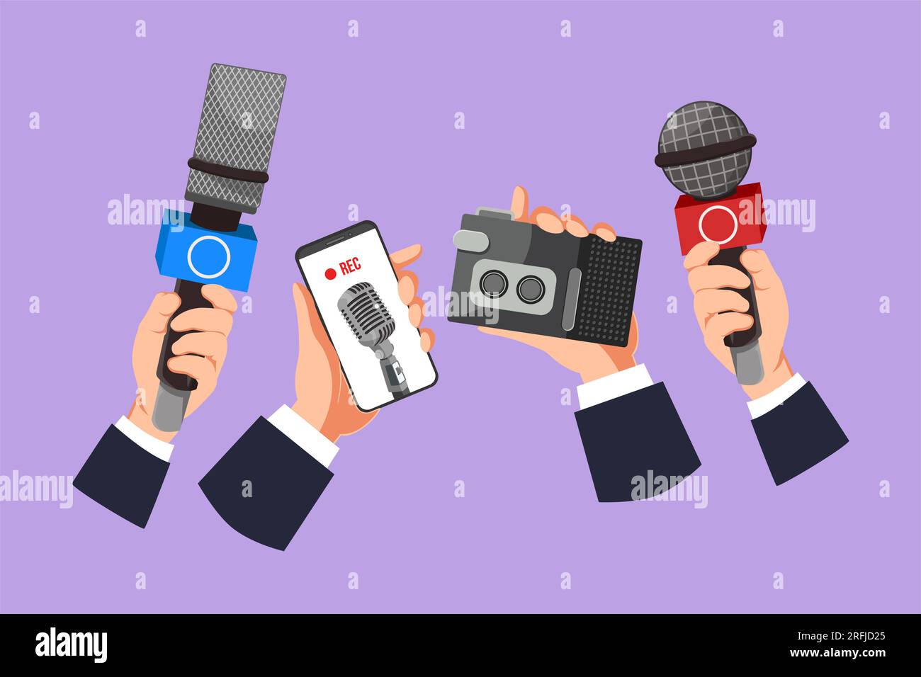 Graphic flat design drawing of hand with microphone icon, logo ...