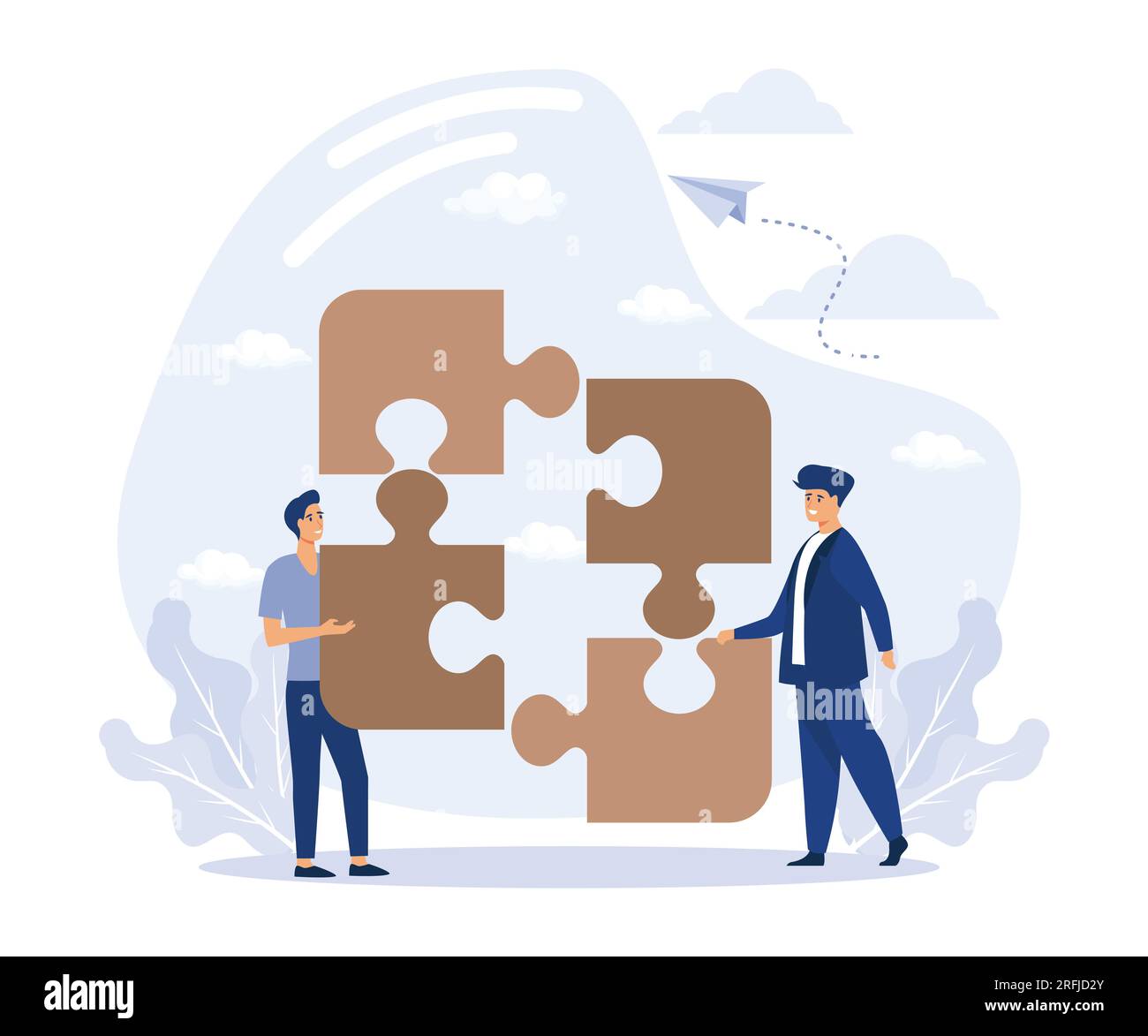 Business concept, businessman connecting big puzzle elements. Symbol of ...