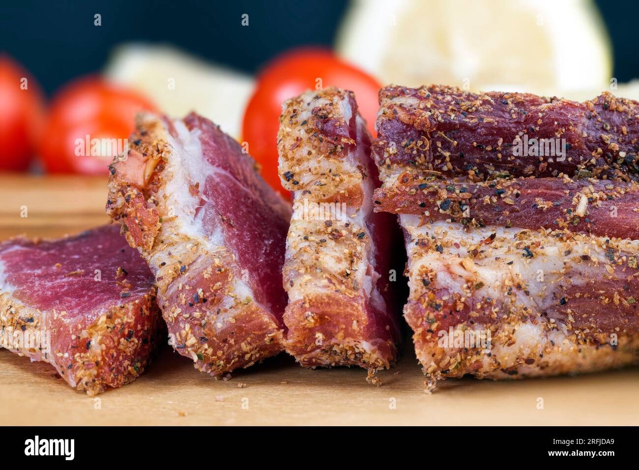beef meat with lard cut into pieces, beef meat products with spices ...