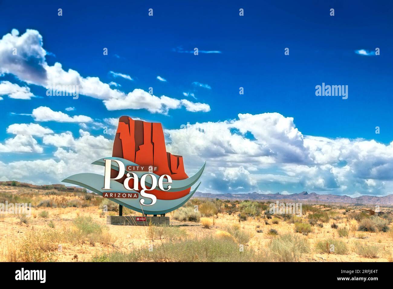 large location sign announcing the the arizona city of Page USA with ...