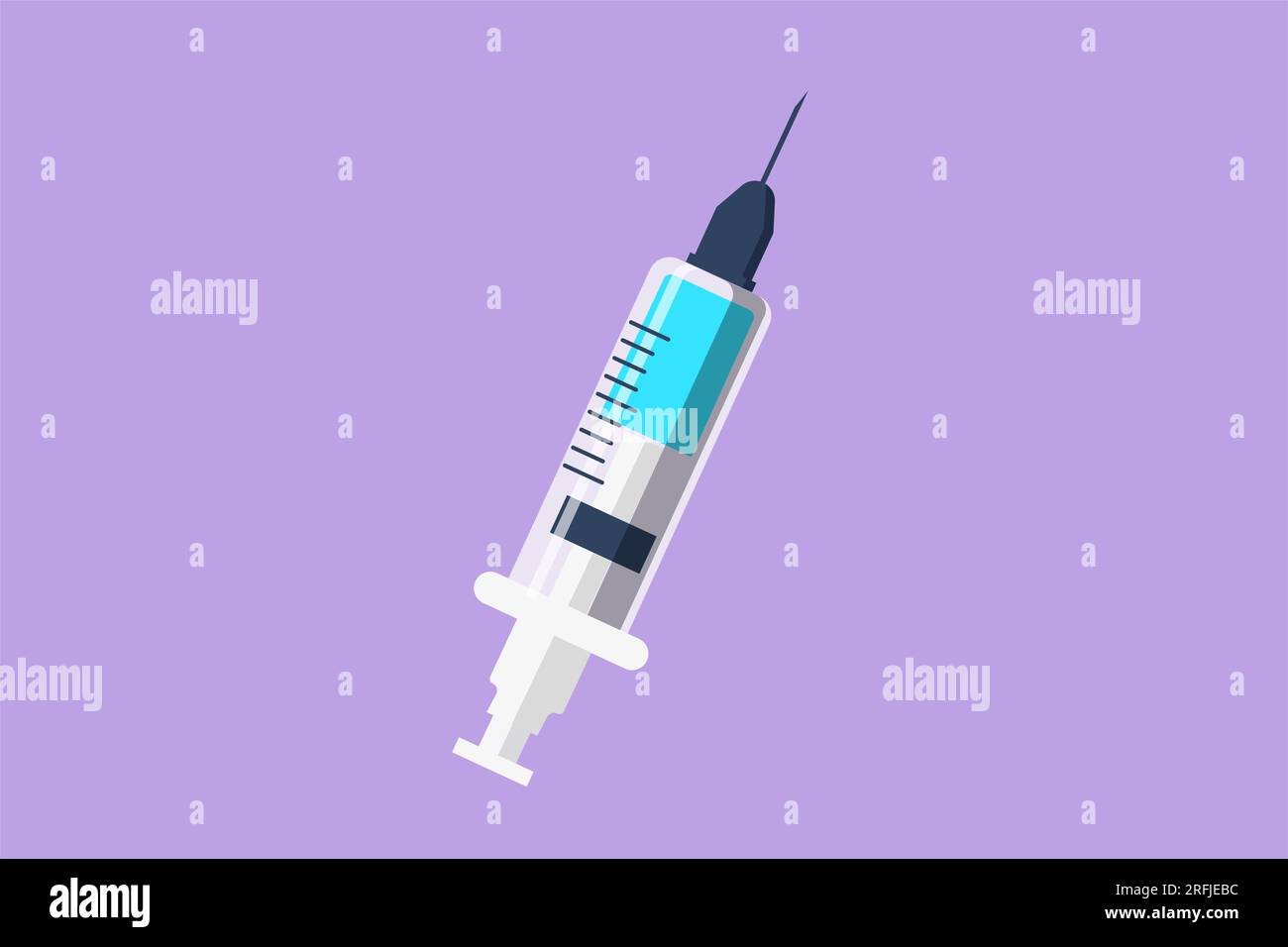 Character flat drawing of stylized medical disposable syringe with ...
