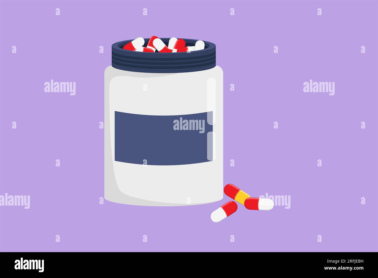 Cartoon flat style drawing pill bottle logo, symbol. Medical capsules ...